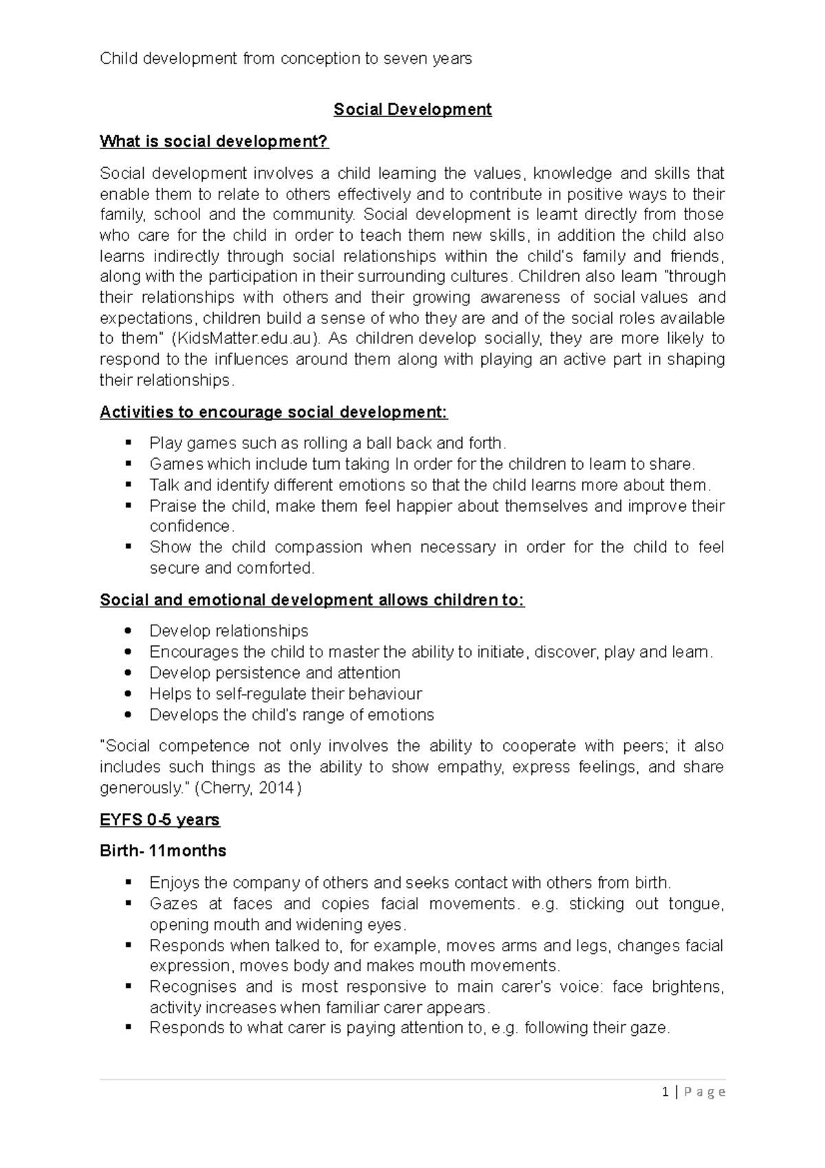 Child development from conception to seven years - Social Development ...