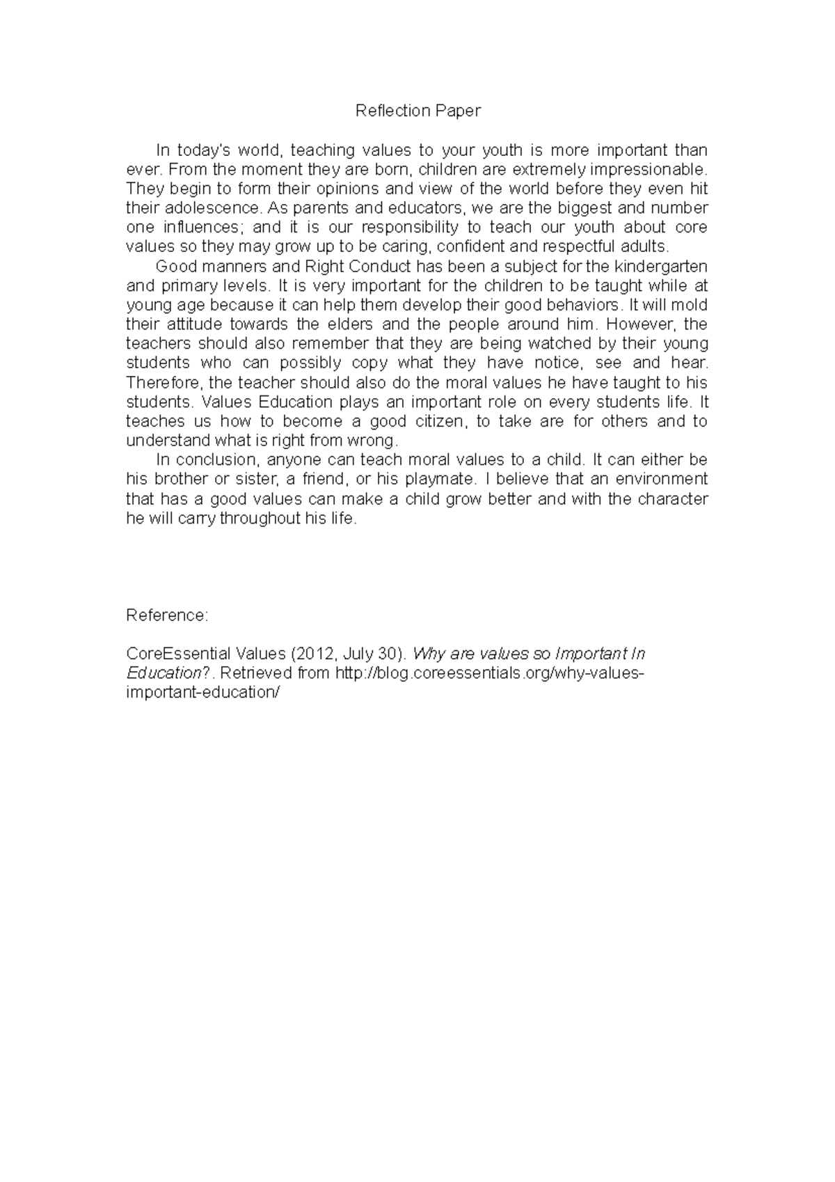 Reflection Paper - Can be use as your basis - Reflection Paper In today ...