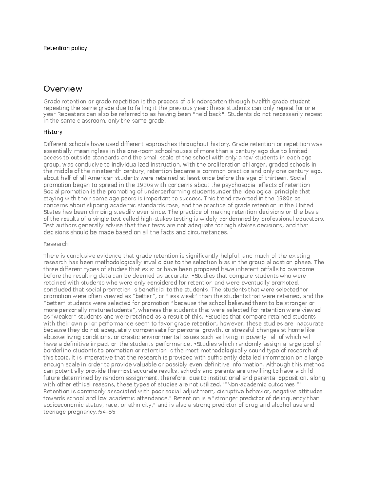 Retention policy - ddddddd - Retention policy Overview Grade retention ...