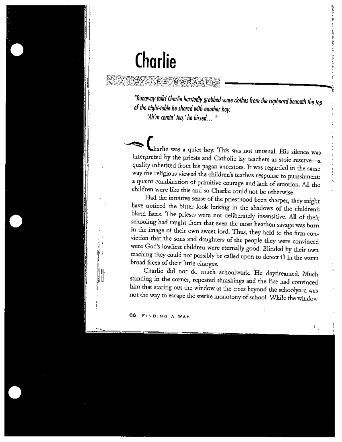 Charlie-story - Lee Maracle - Charlie. Homework Assignment about Chanie ...