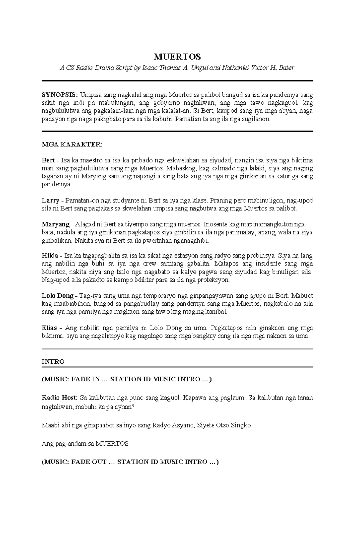 Muertos- Judges-COPY - MUERTOS A CS Radio Drama Script by Isaac Thomas ...