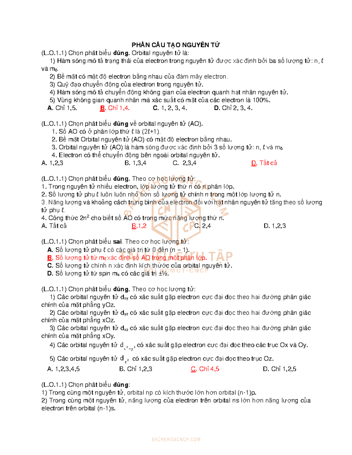 Ôn tập GK Answer - uiuy - PHẦN CẤU TẠO NGUYÊN TỬ (L.O.1) Chọn phát biểu ...