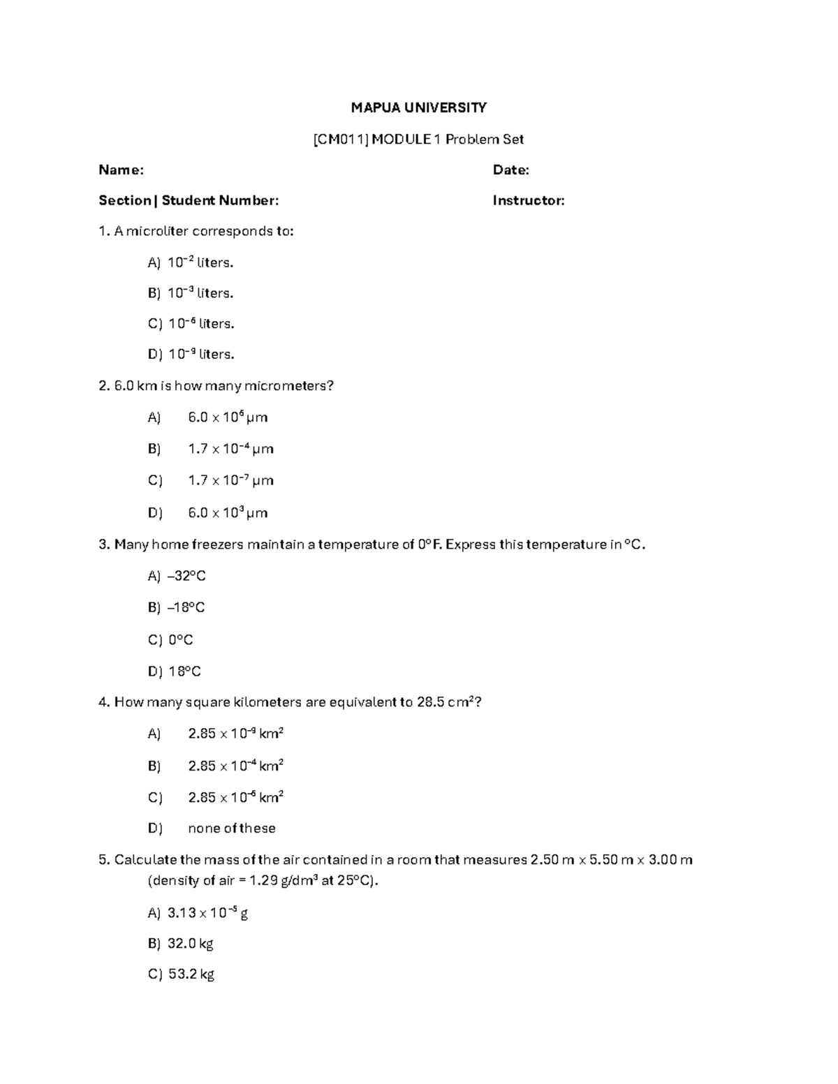 Problem Set 1 - MAPUA UNIVERSITY [CM011] MODULE 1 Problem Set Name ...