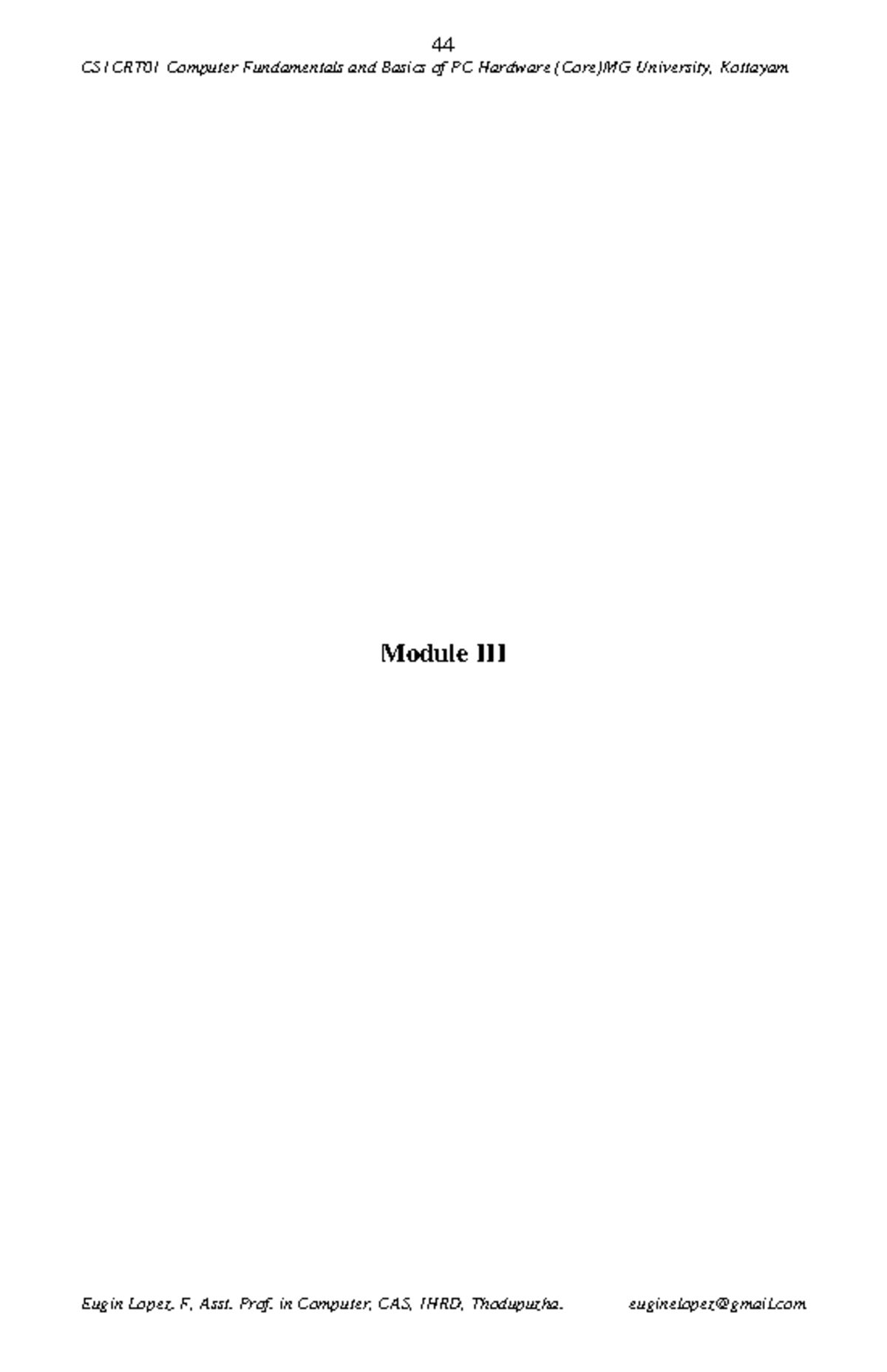 Module 3 computer fundamental - CS1CRT01 Computer Fundamentals and Basics of PC Hardware (Core ...