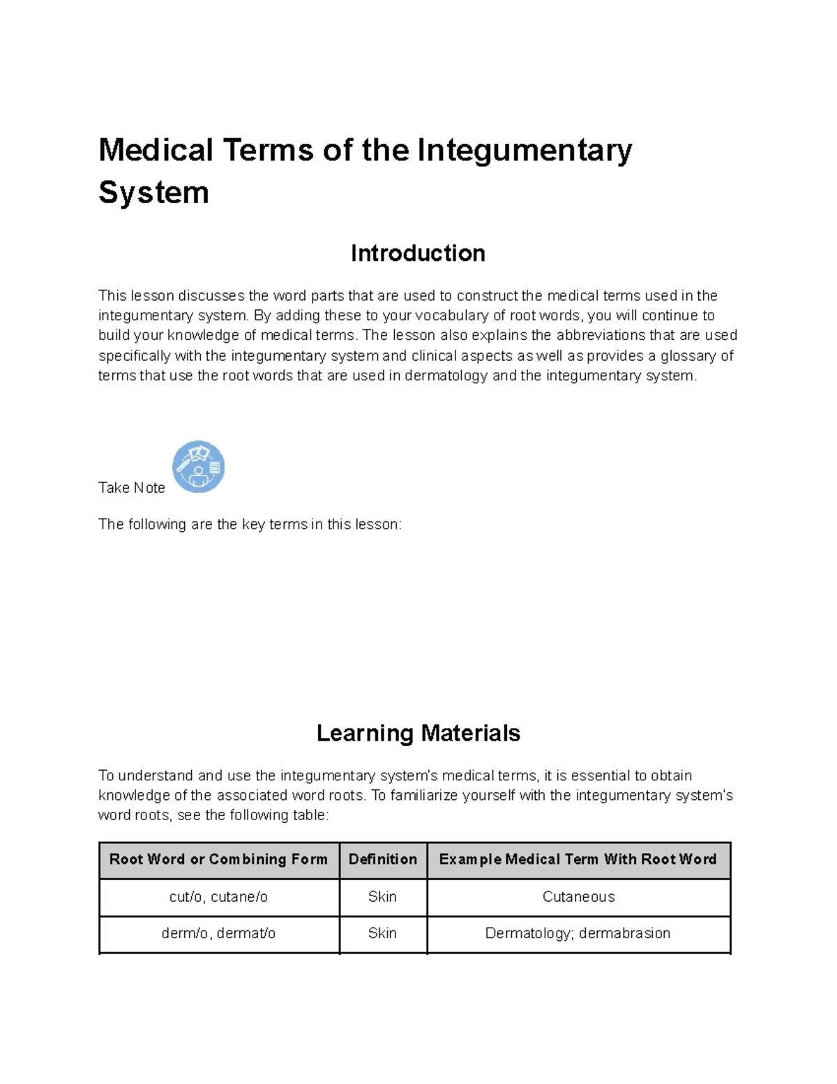 Medical Terms of the Integumentary System - Medical Terms of the ...