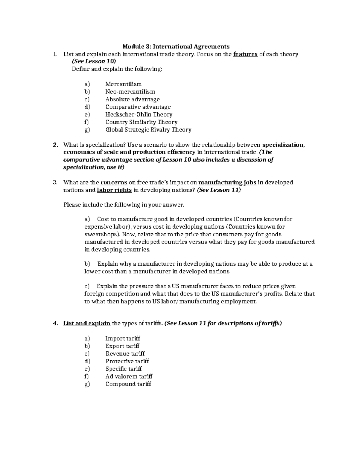 Module 3 Enhanced Study Guide - Module 3: International Agreements List and explain each - Studocu