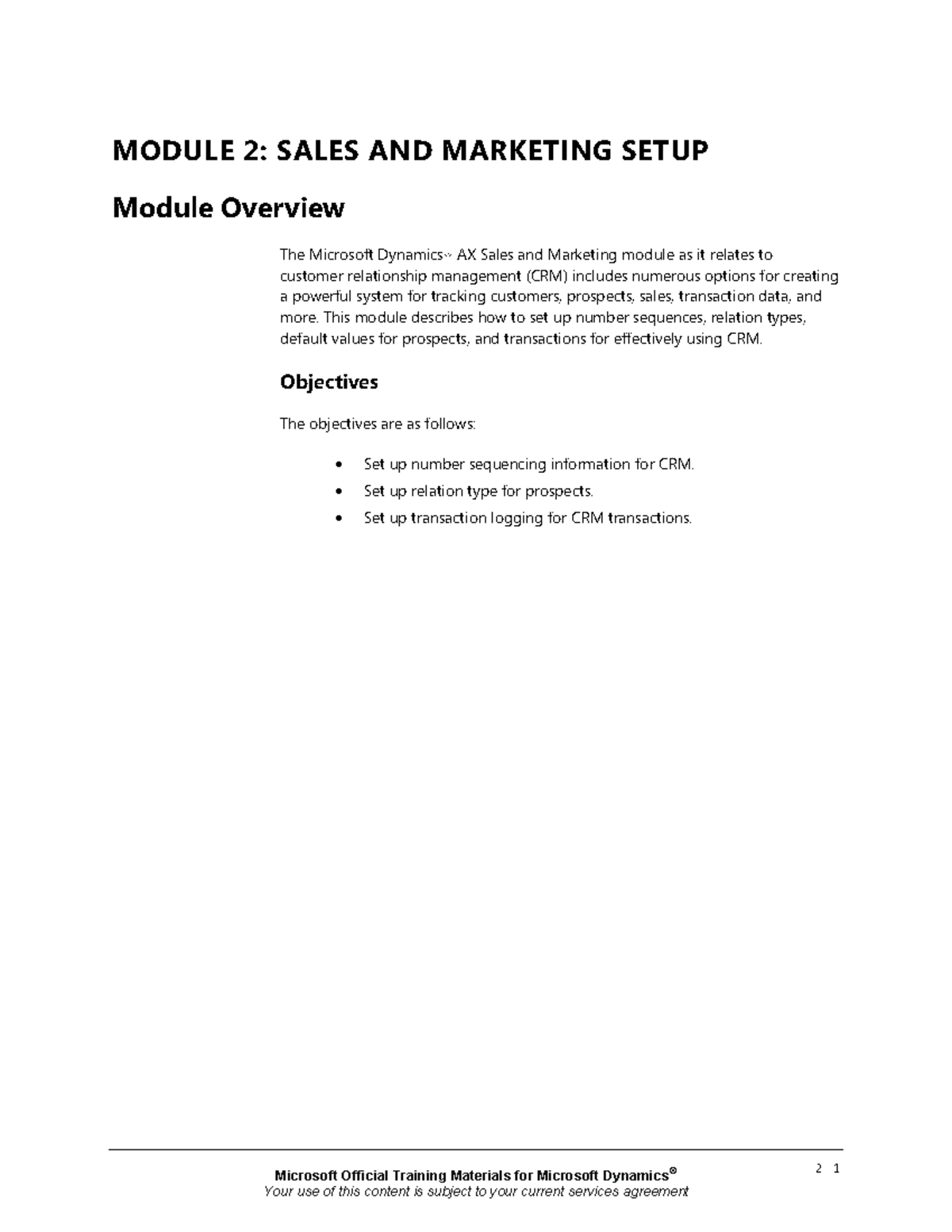 AX2012 ENUS SAM 02 - Programming for AX - 2 - 1 MODULE 2: SALES AND MARKETING SETUP Module ...