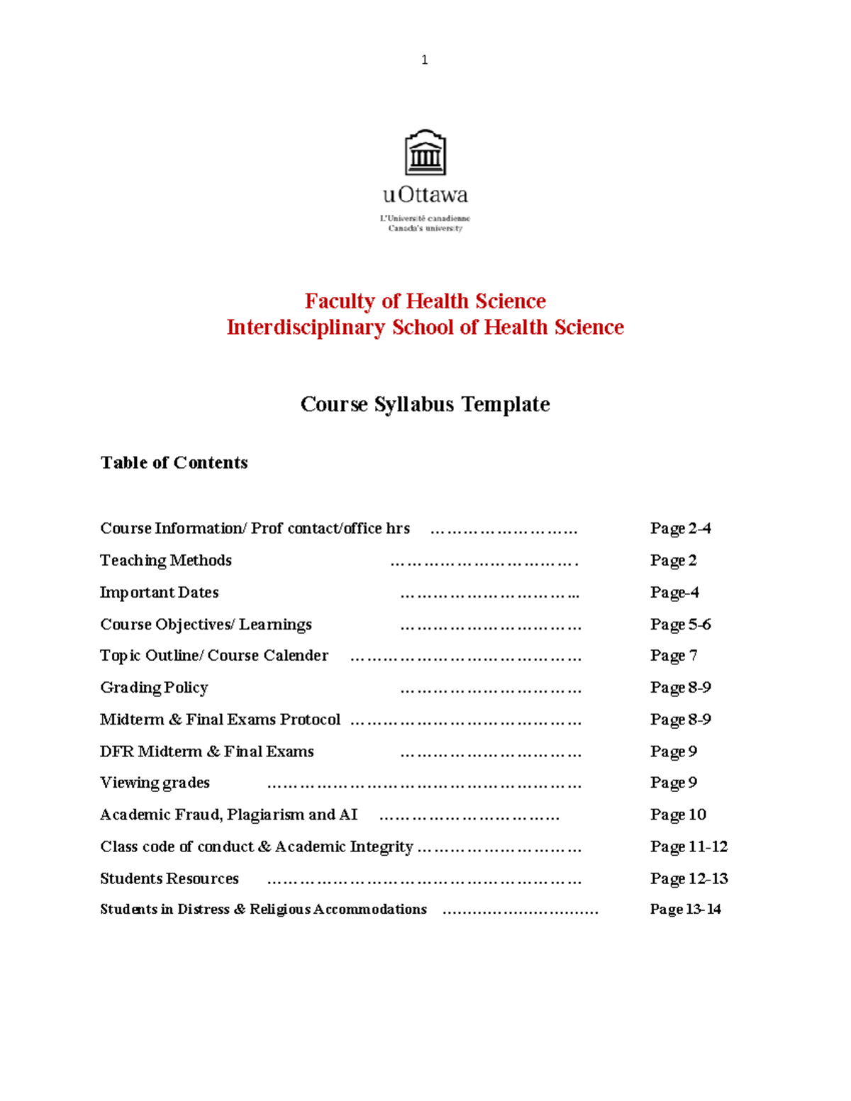 HSS2305 B - Syllabus - Faculty of Health Science Interdisciplinary ...
