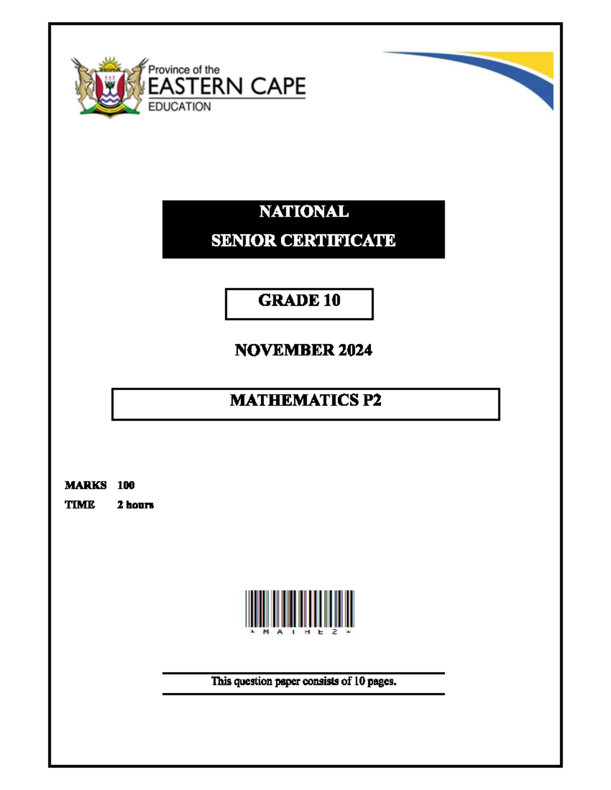 Mathematics Paper 2 Grade 10 Nov 2024 - QUESTION 5 5 Determine the size ...