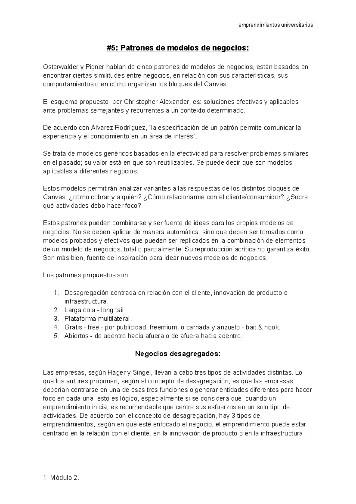 Módulo 2 - resumen modulo 2 eu - #5: Patrones de modelos de negocios ...