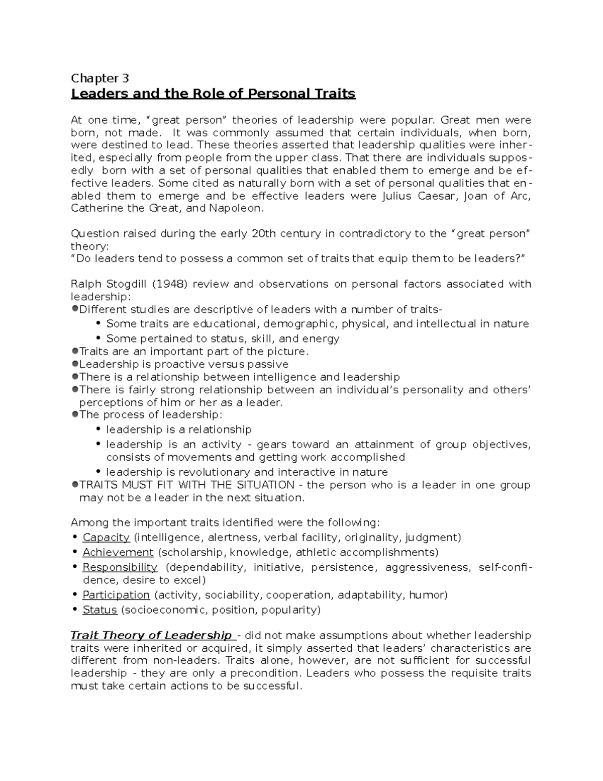 Chapter 3 Trans Leadership Report - Chapter 3 Leaders and the Role of ...