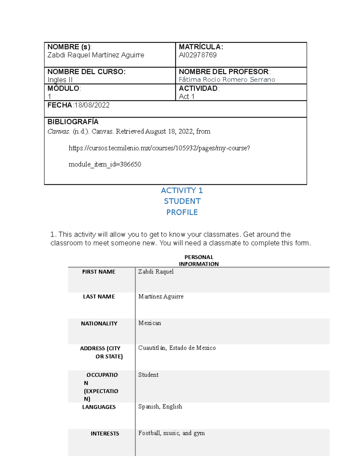 AC1 Ingles II - ds fd sf asd cw df a s cdsf - NOMBRE (s) : Zabdi Raquel ...