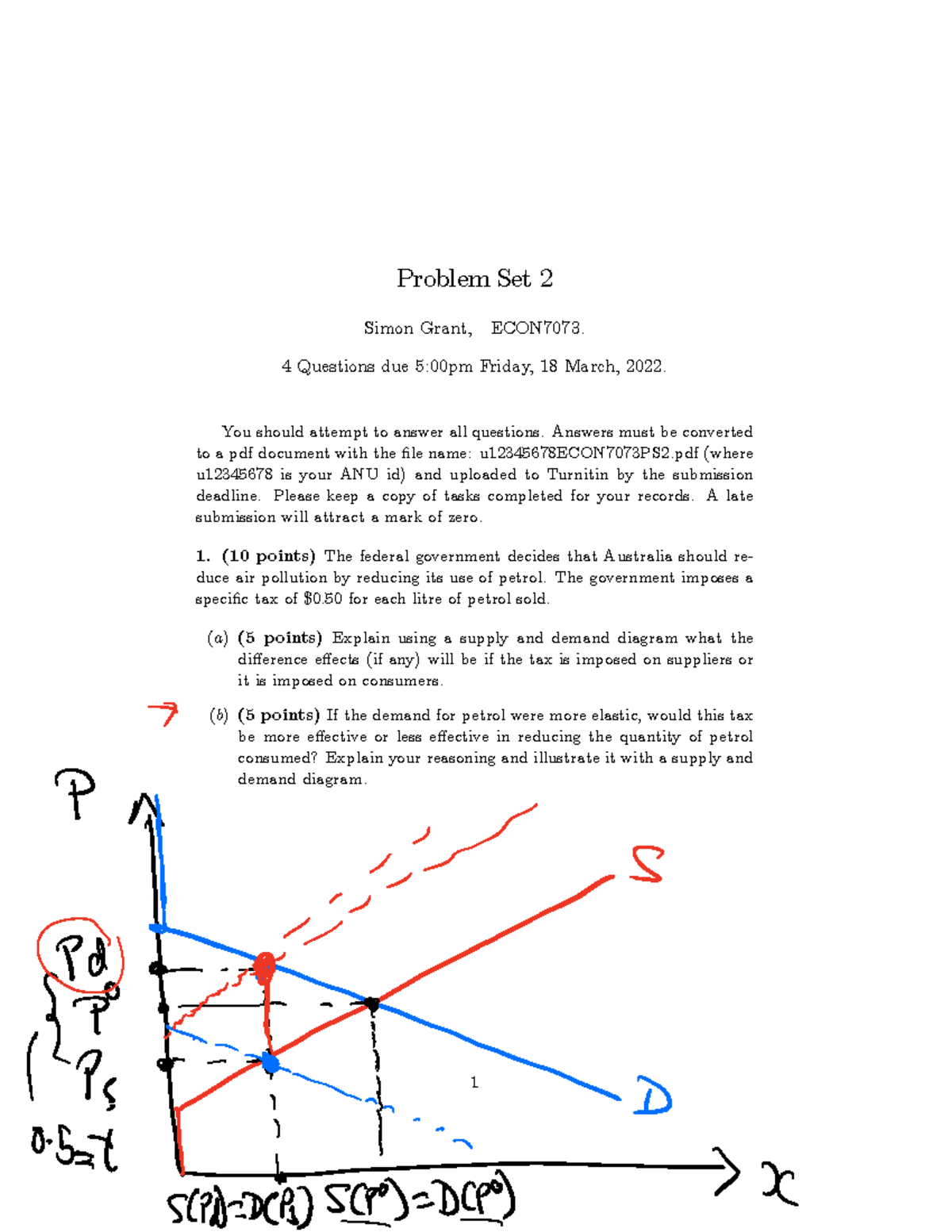 Microeconomics PS2 Solutions - Problem Set 2 Simon Grant, ECON7073. 4 Questions due 5:00pm ...