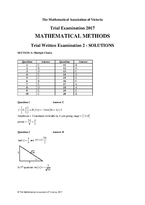 Year 10 Mathematical Methods Revision Sheet for Final Exam - A toy ...