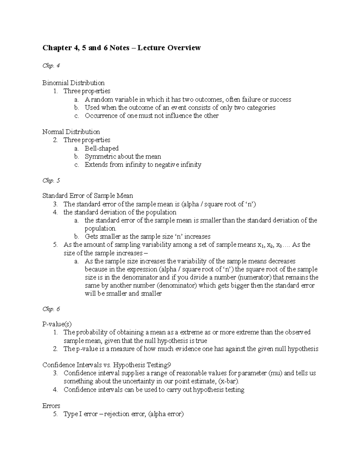 Chapter 4,5, and 6 Overview - Chapter 4, 5 and 6 Notes – Lecture ...