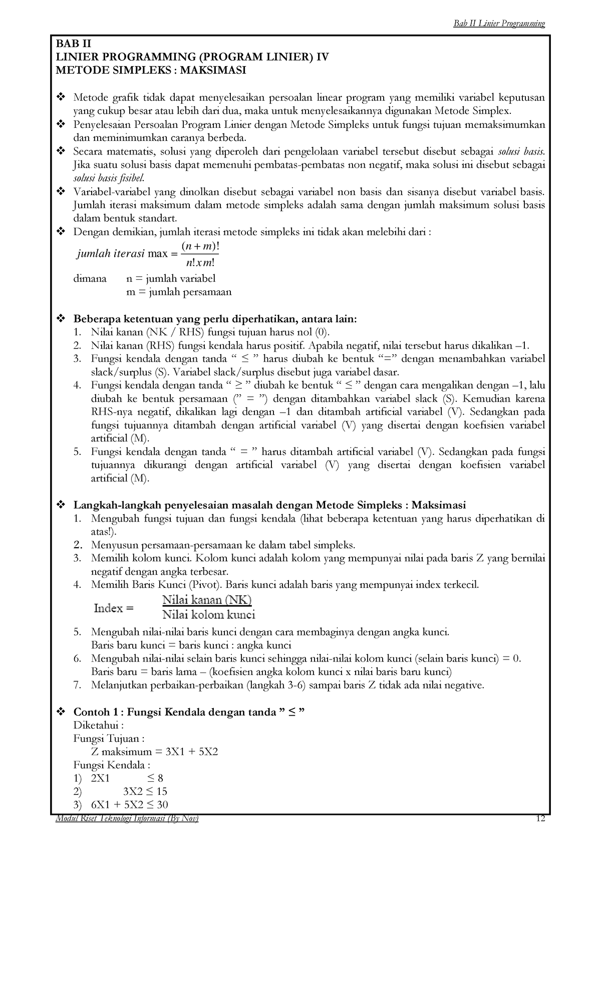 BAB II LP-Metode Simpleks - BAB II LINIER PROGRAMMING (PROGRAM LINIER ...