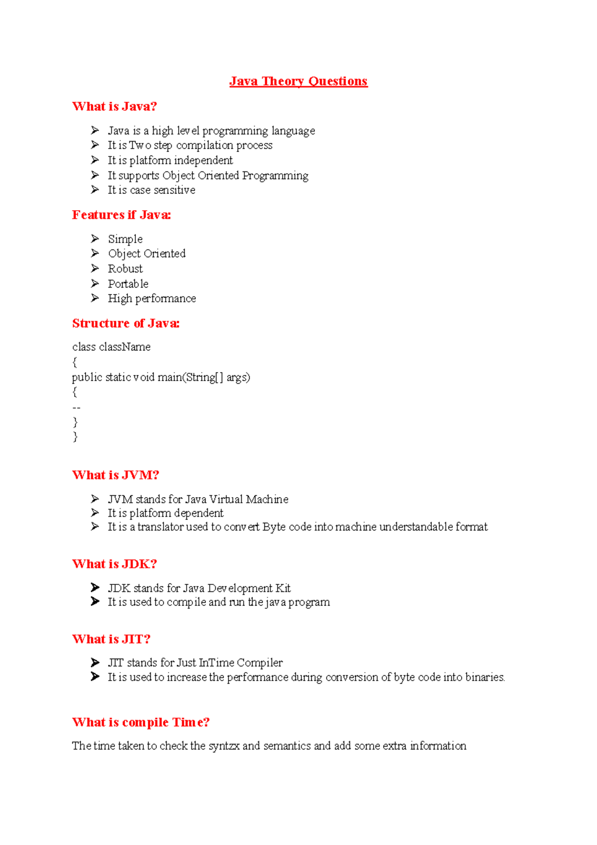 Java Theory Questions - Nsjsn - Java Theory Questions What is Java ...