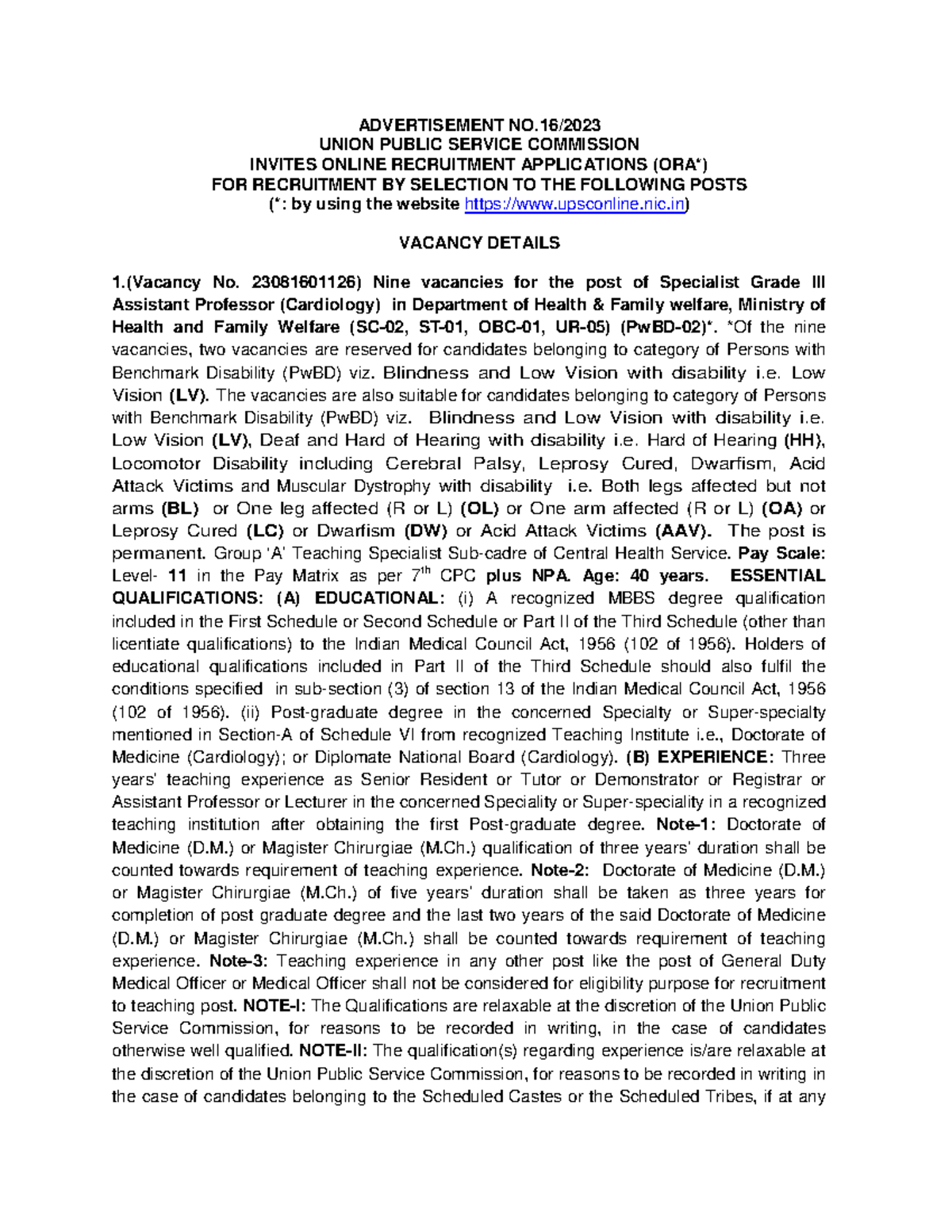 SK UPSC Notifications-5 - ADVERTISEMENT NO/ UNION PUBLIC SERVICE ...