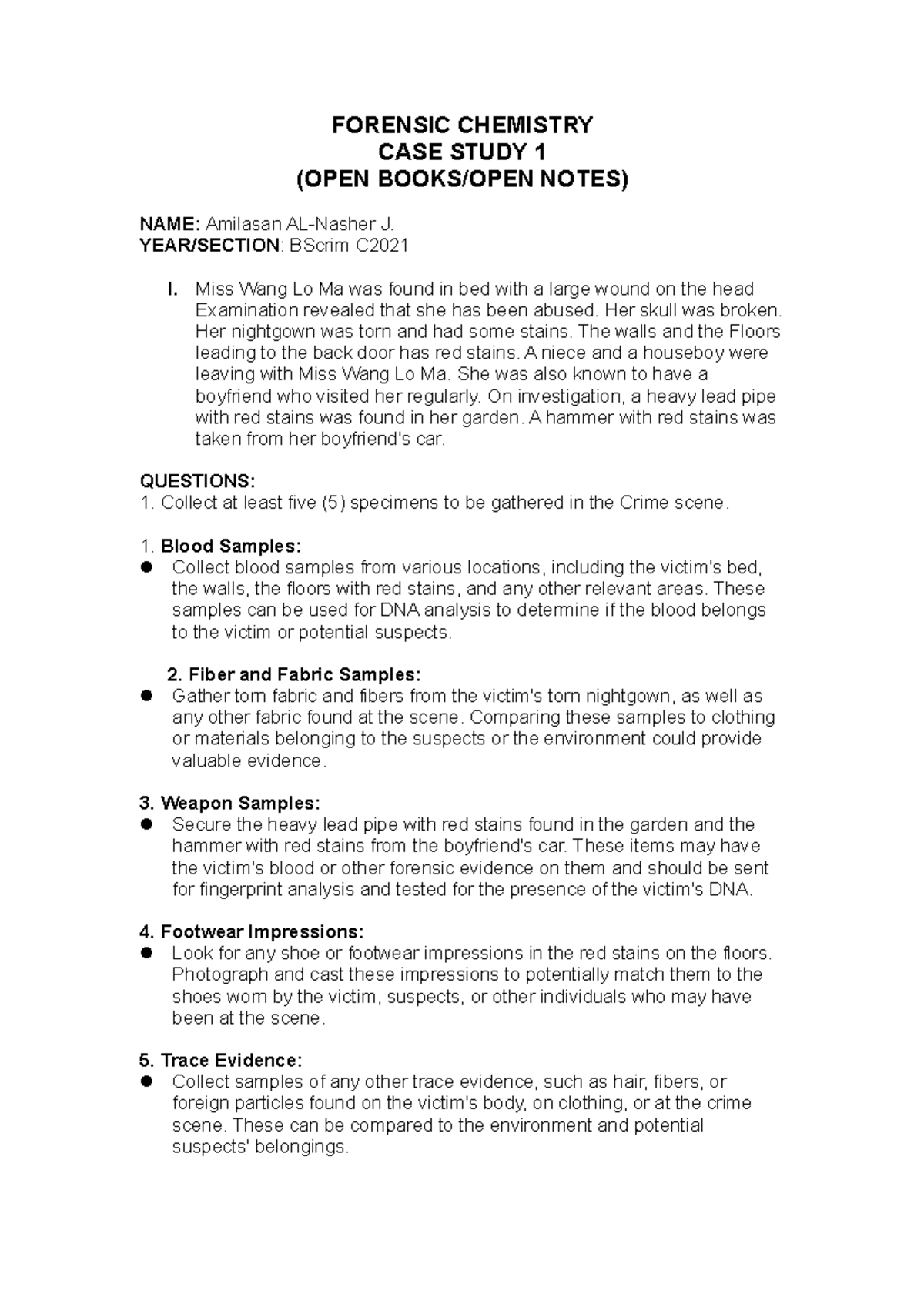 Forensic Chemistry - FORENSIC CHEMISTRY CASE STUDY 1 (OPEN BOOKS/OPEN ...