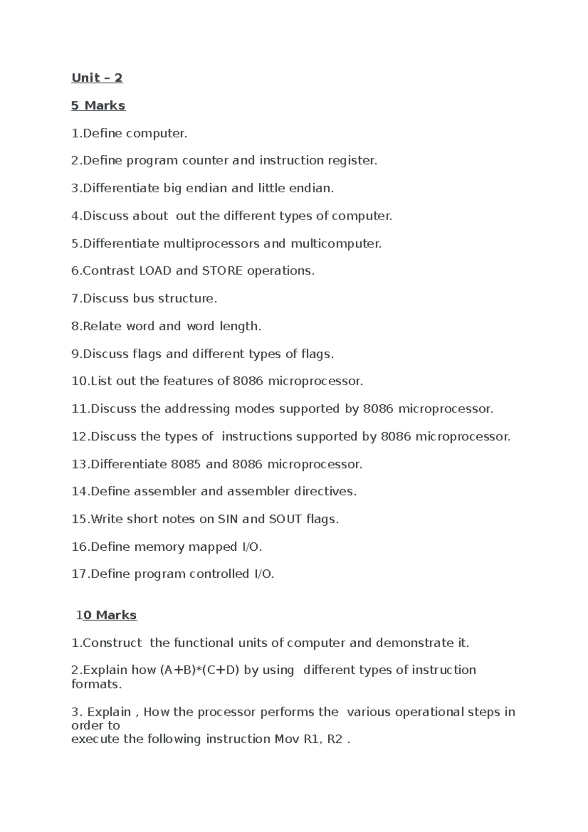 COA QB - Unit – 2 5 Marks 1 computer. 2 program counter and instruction ...