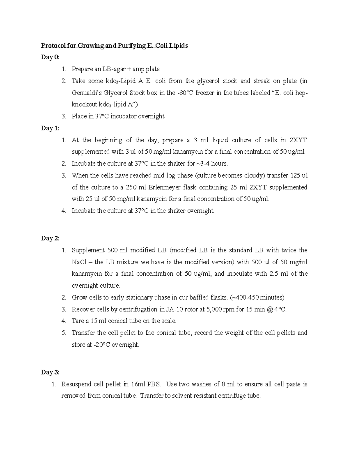Purifying Native Lipids - Protocol for Growing and Purifying E. Coli ...