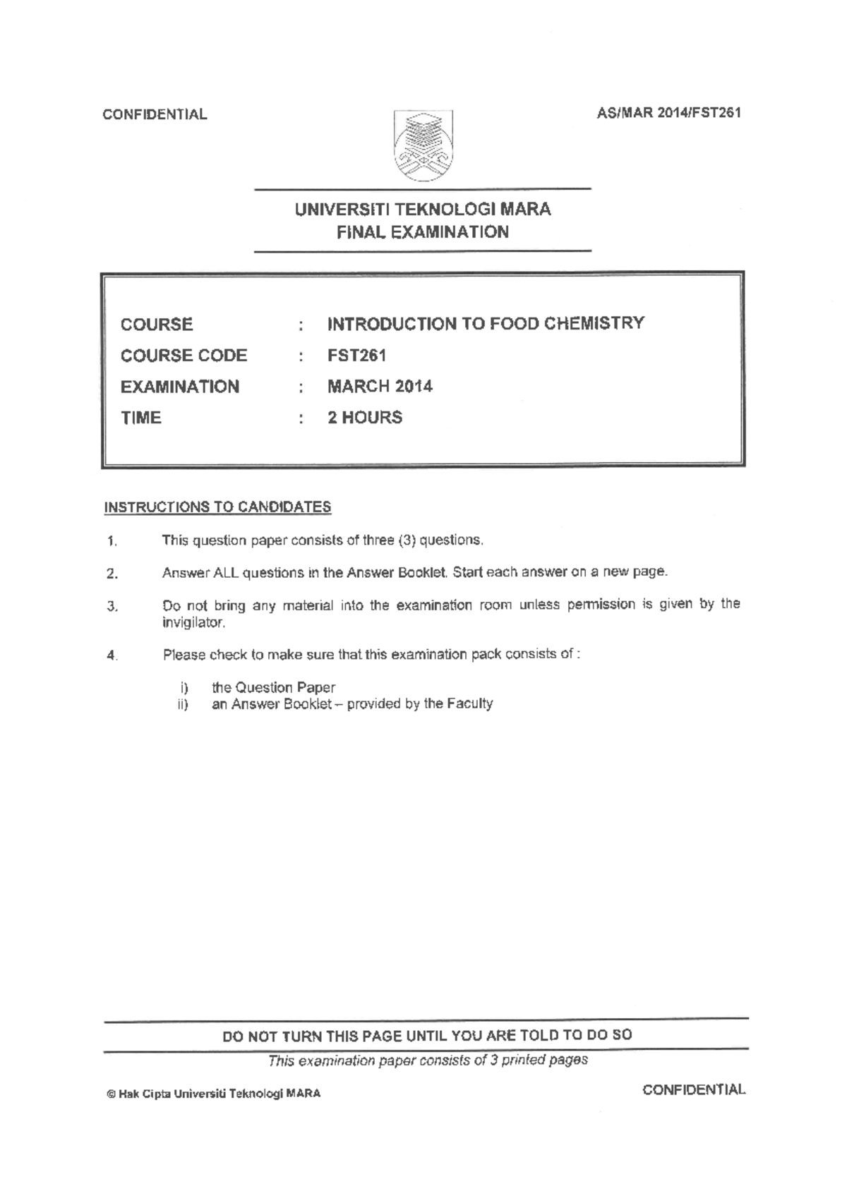 Faculty Applied Sciences 2014 Session 2 - Diploma FST261 - Diploma in ...