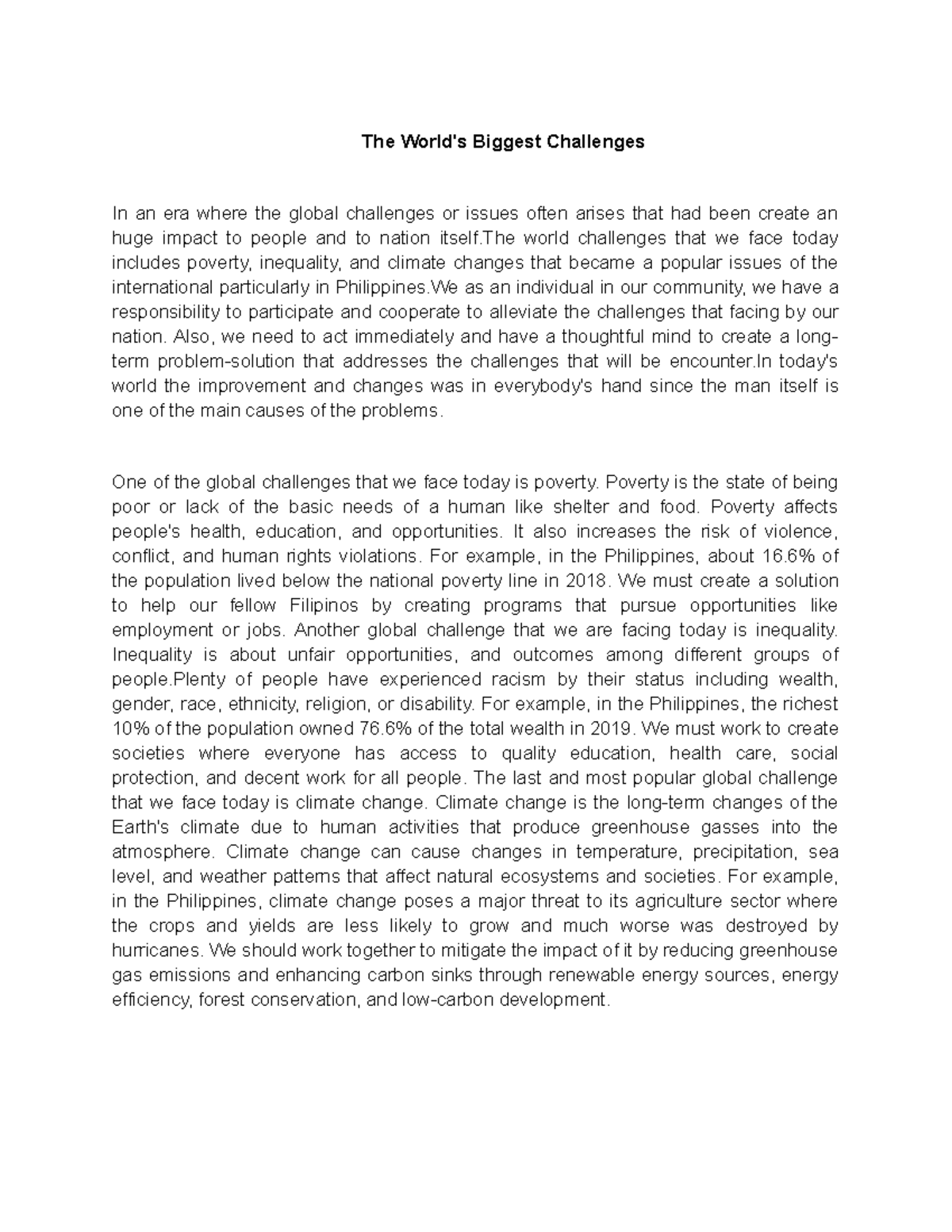 Essay By 12 Bangkok representative - The World's Biggest Challenges In ...