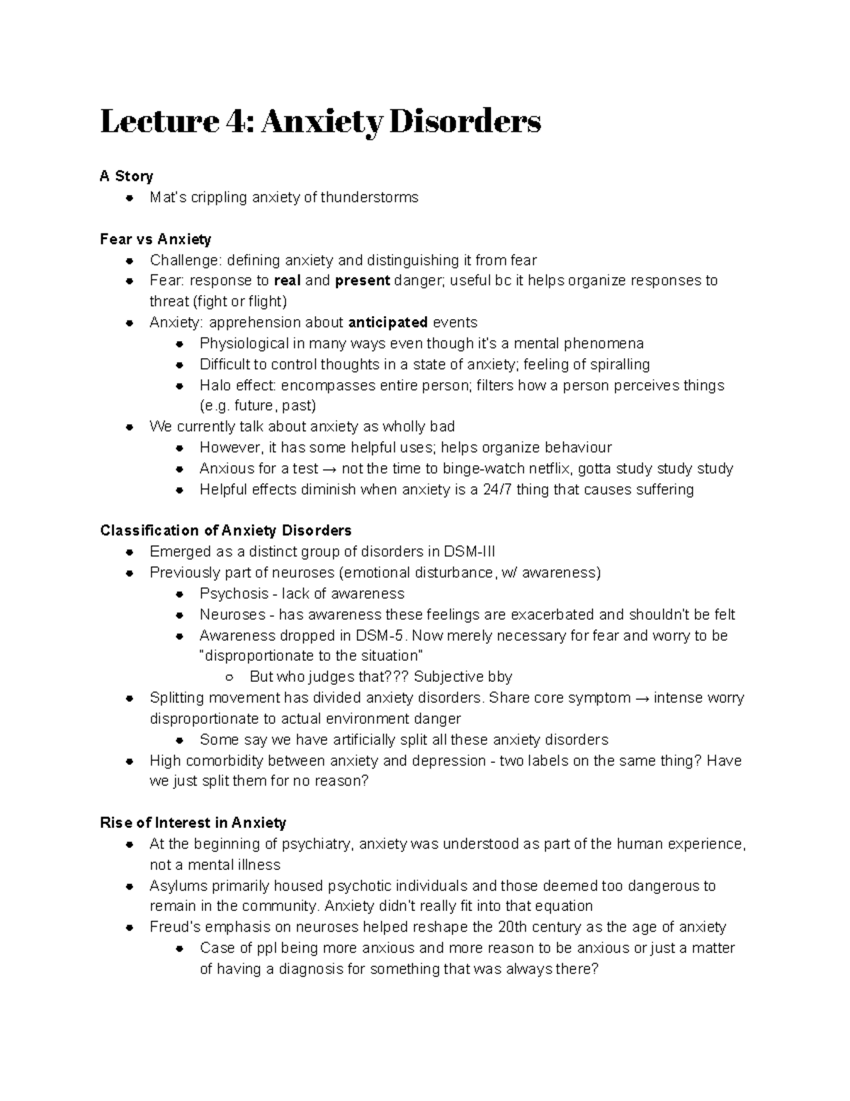 Lecture 4 - Anxiety Disorders - Winter 2020 - Lecture 4: Anxiety ...