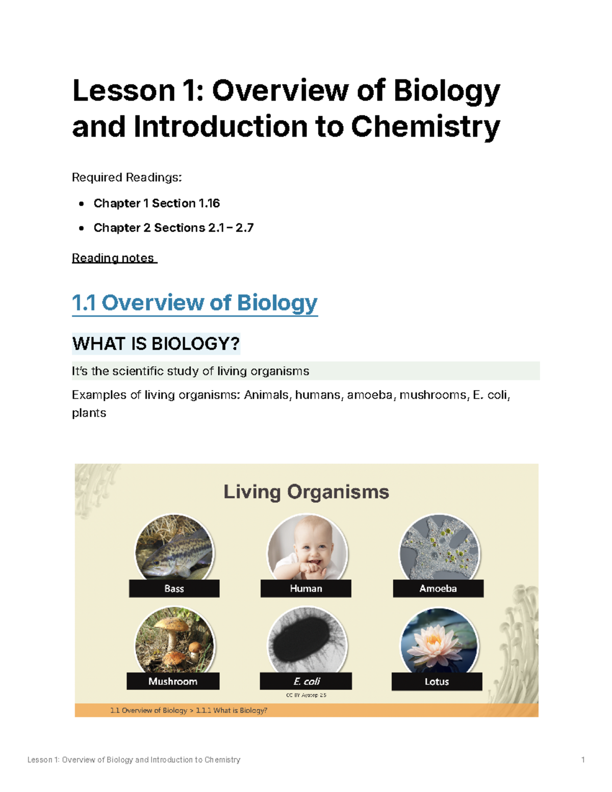 Lesson 1 Overview of Biology and Introduction - Chapter 2 Sections 2 2 ...