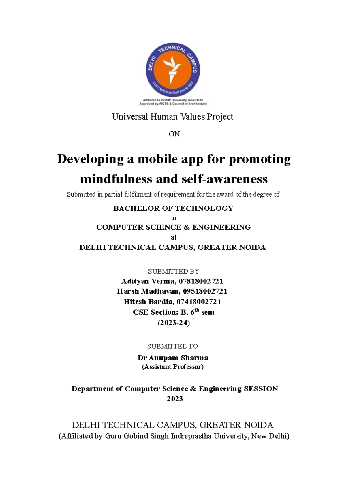 UHV File - Universal Human Values Project ON Developing a mobile app ...