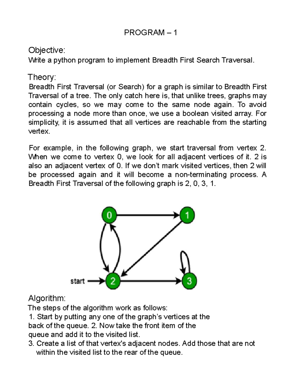 AI Lab 2-1 merged - PROGRAM – 1 Objective: Write a python program to implement Breadth First ...