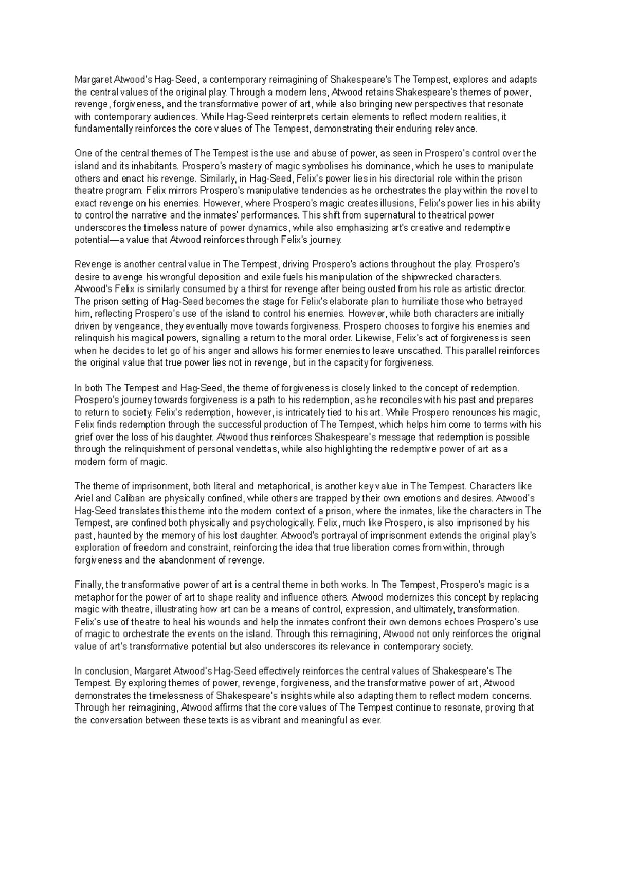 English cheat sheet - Yurr - Margaret Atwood’s Hag-Seed, a contemporary ...