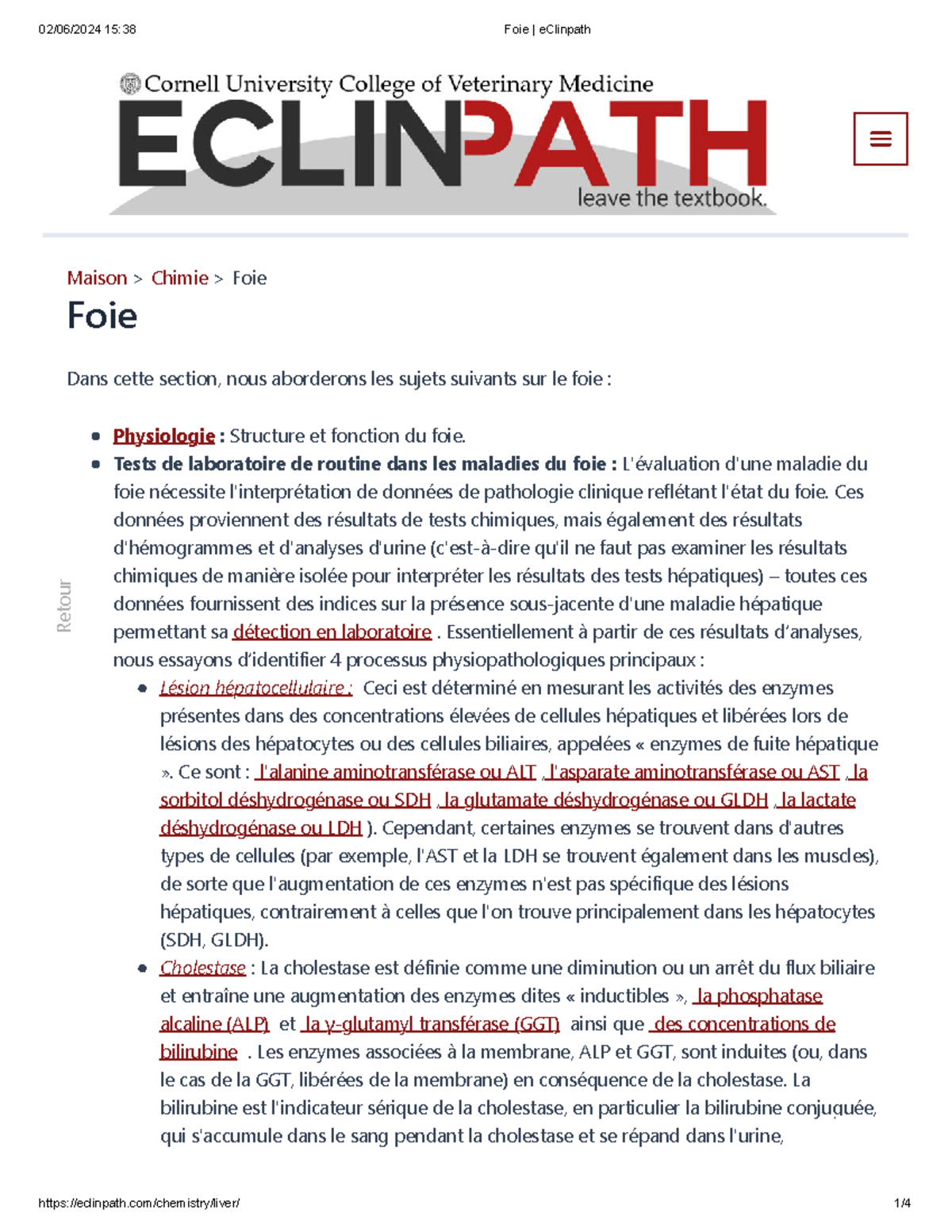 Foie e Clinpath - Fonctionnement du foie - Maison > Chimie > Foie Foie Dans cette section, - Studocu