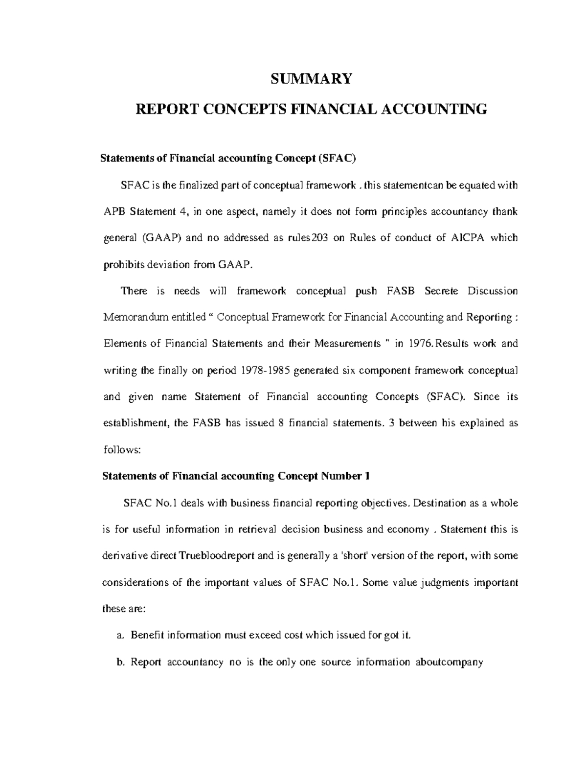 Summaries Statements of Financial Accounting Concept - SUMMARY REPORT ...