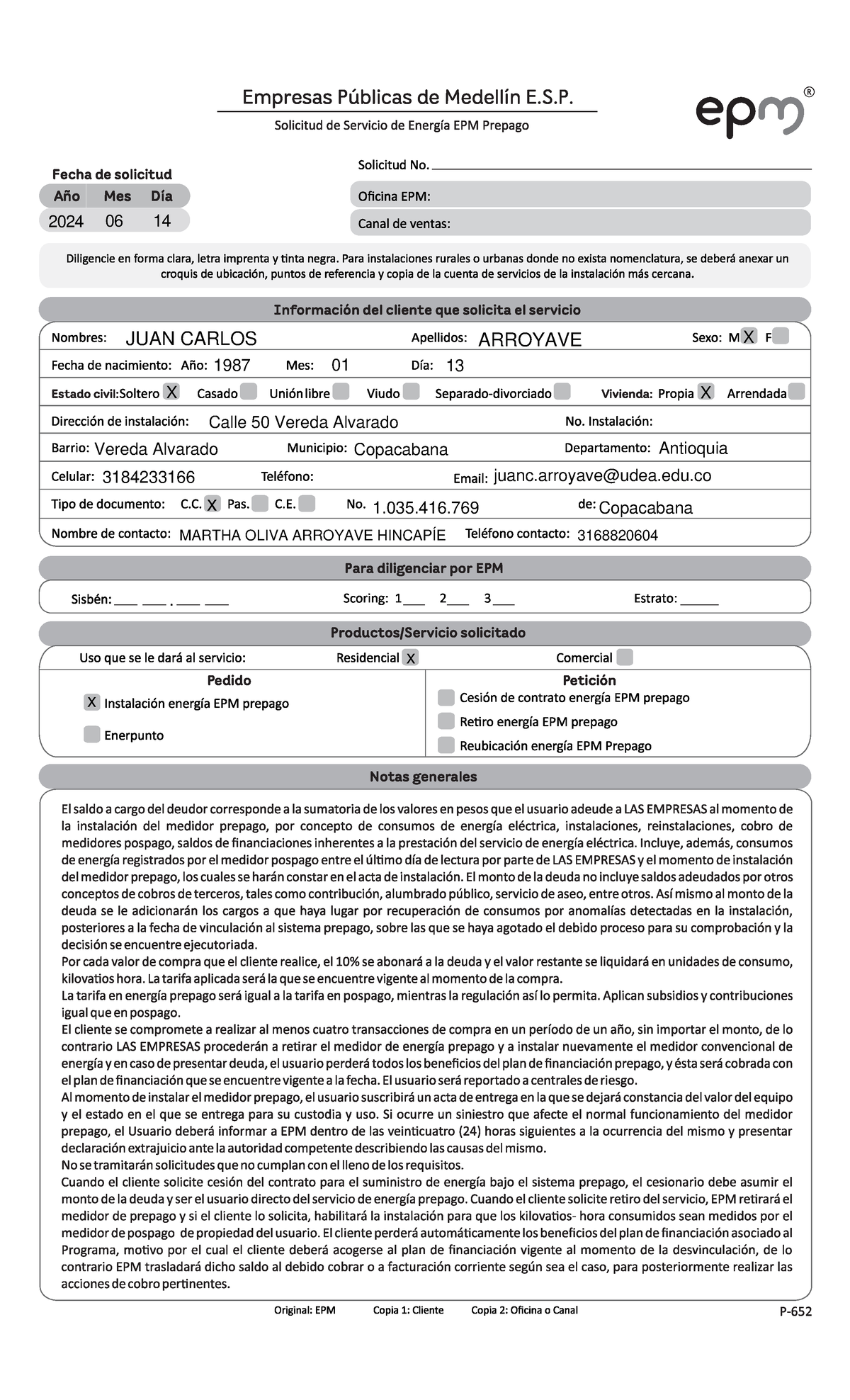 P-652 Solicitud Energia EPM Prepago - Calculo Vectorial - Studocu