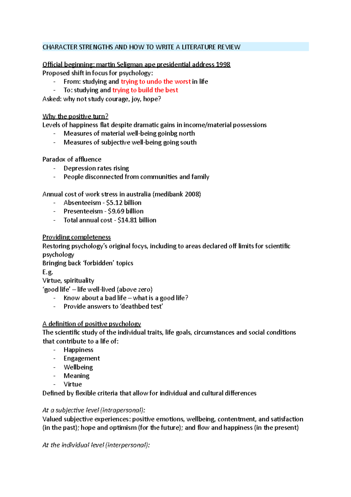 Lecture 3 - character strengths - CHARACTER STRENGTHS AND HOW TO WRITE ...