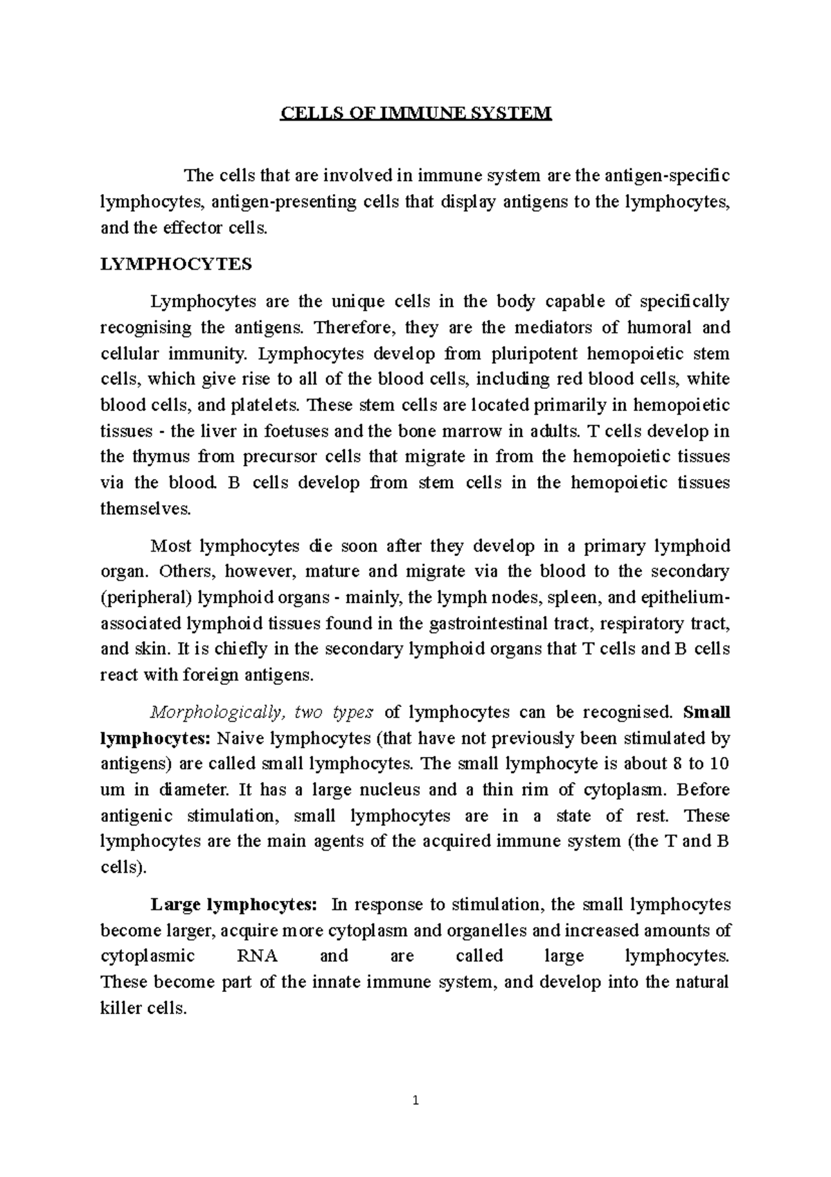 Cells OF Immune System - Physiology notes - CELLS OF IMMUNE SYSTEM The ...