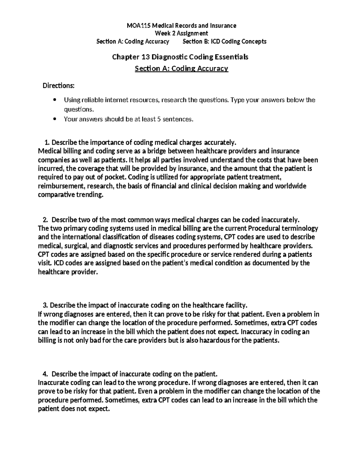 MOA115 wk2 lab1 larenas 09252024 - Week 2 Assignment Section A: Coding Accuracy Section B: ICD ...