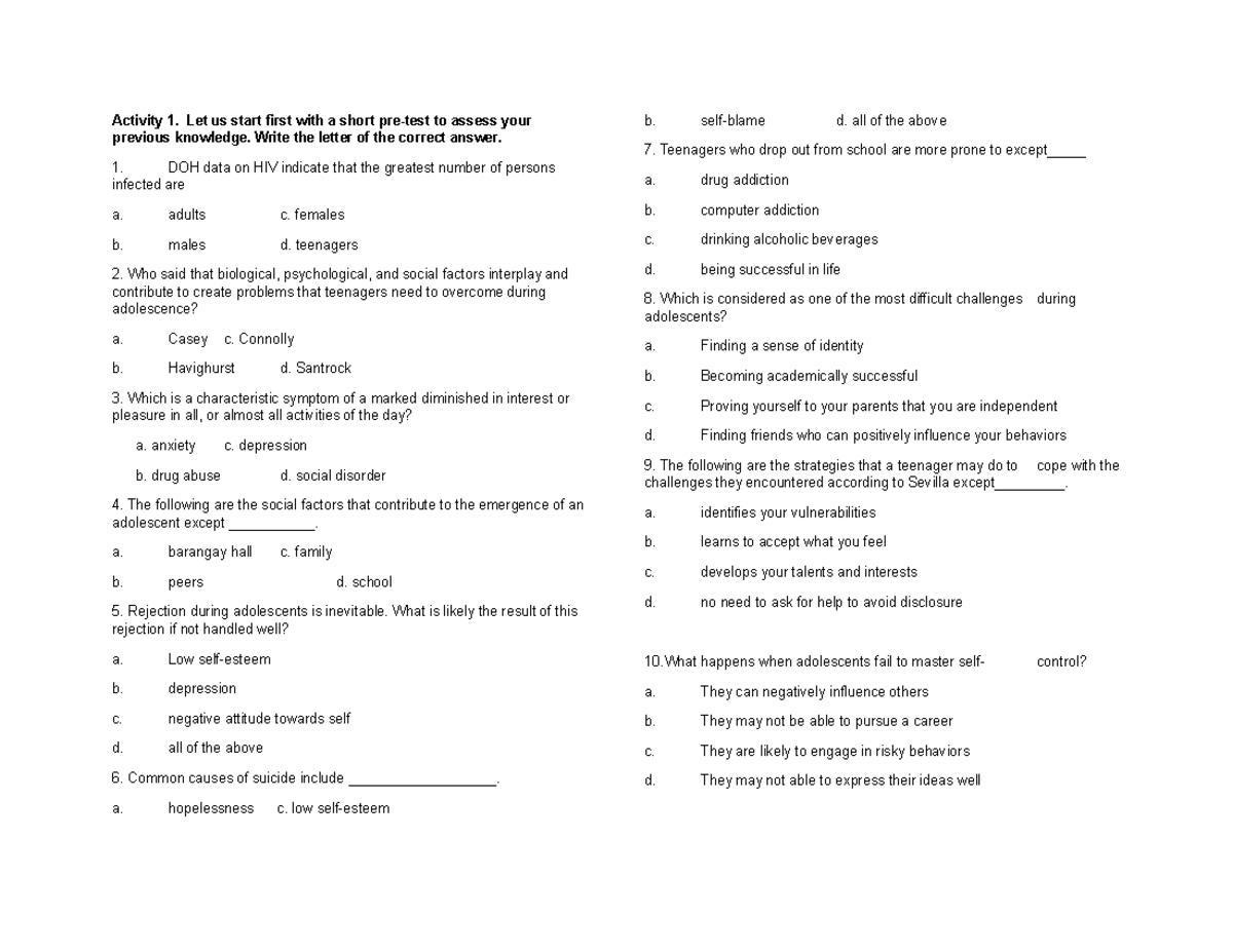 Perdev Pretest 2 - nice - Activity 1. Let us start first with a short ...