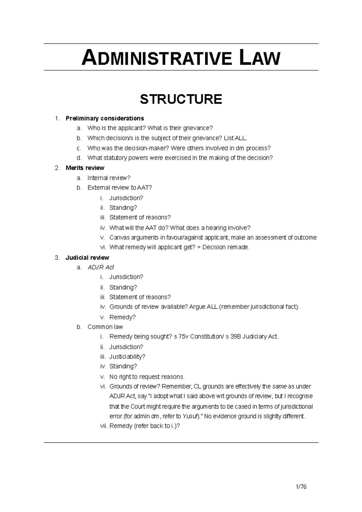 Admin Law 2020 pdf - Notes for 2020 lecture - ADMINISTRATIVE LAW ...