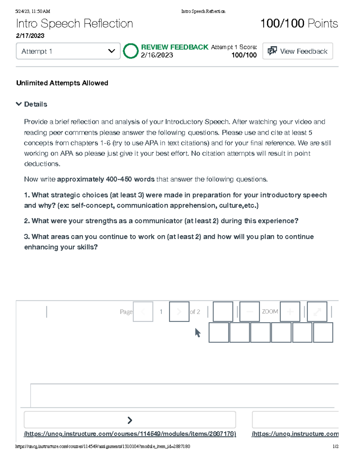 Intro Speech Reflection - instructure/courses/114549/assignments ...