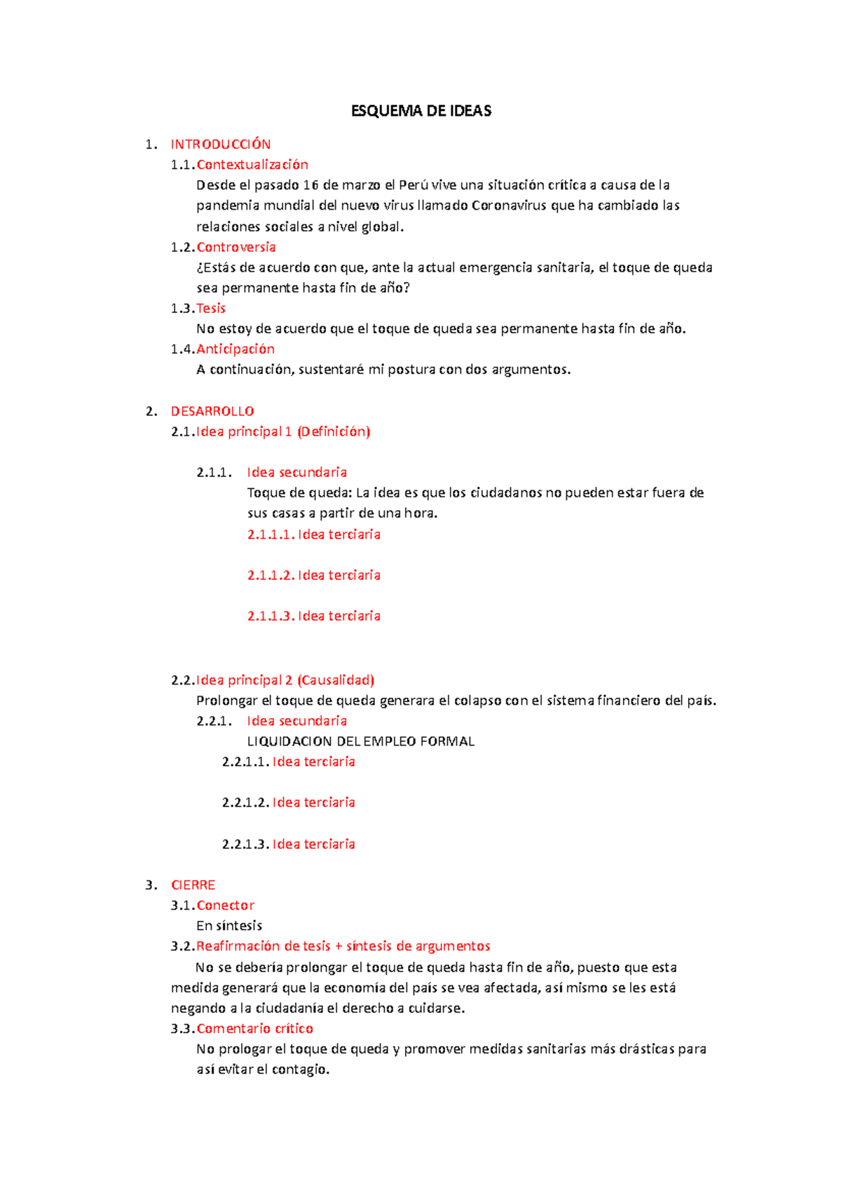 Esquema DE Ideas - hujh - ESQUEMA DE IDEAS 1. INTRODUCCIÓN 1 ...