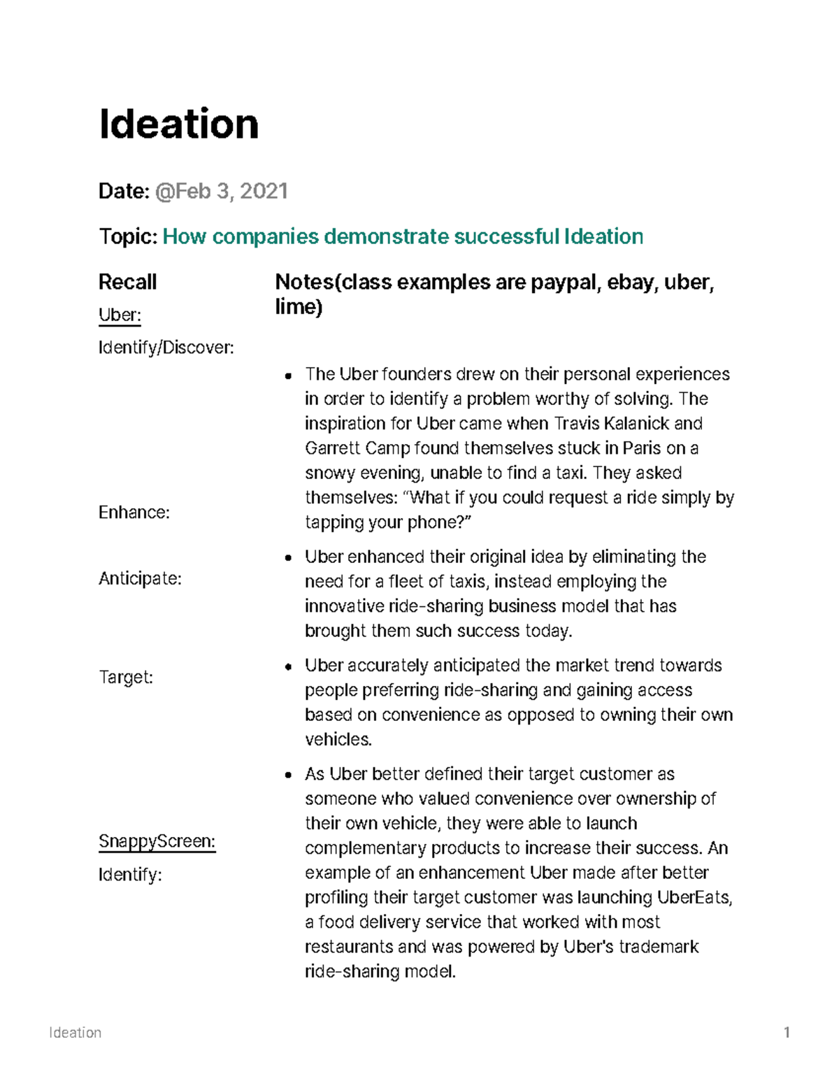 Ideation - Summary of all notes on IDEATE process for BU121 - Ideation ...