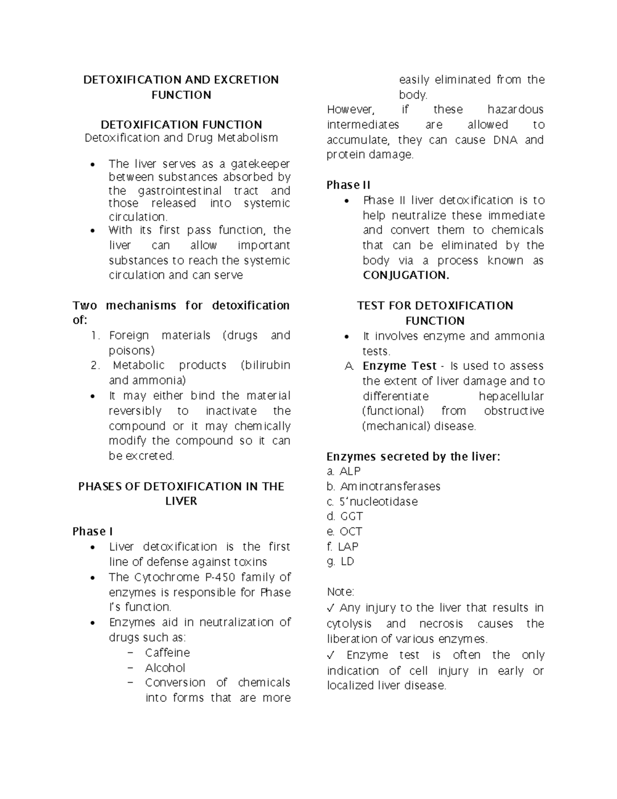 Clinical Chemistry: Detoxification and Excretion Function ...
