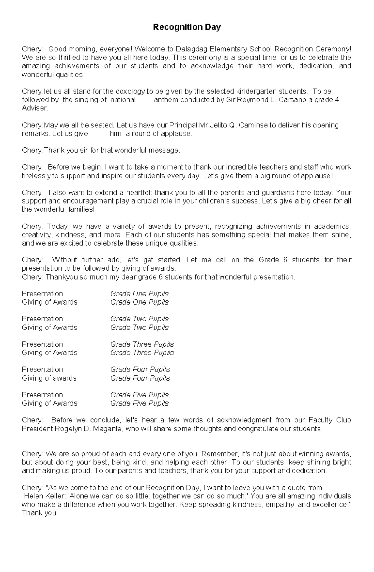 Chery Script - Recognition Day Chery: Good morning, everyone! Welcome ...