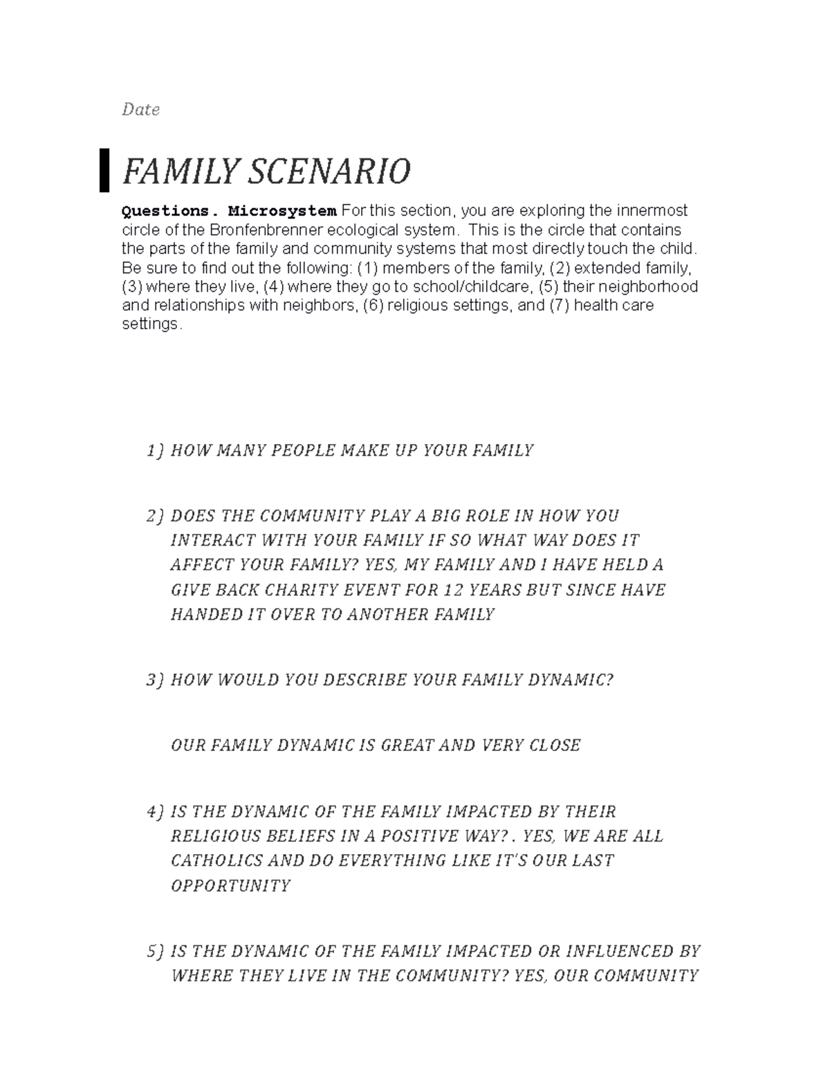 Families in review questions - Date FAMILY SCENARIO Questions ...