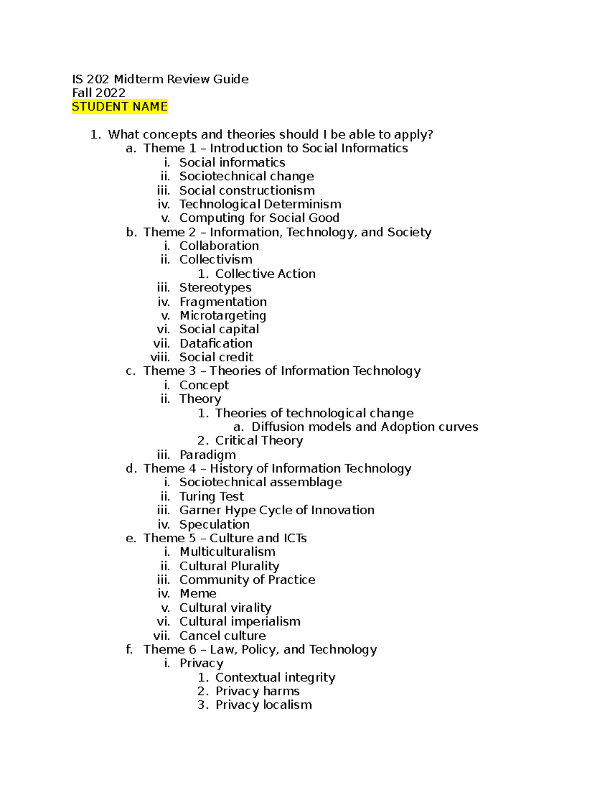Midterm Review Guide - IS 202 Midterm Review Guide Fall 2022 STUDENT ...