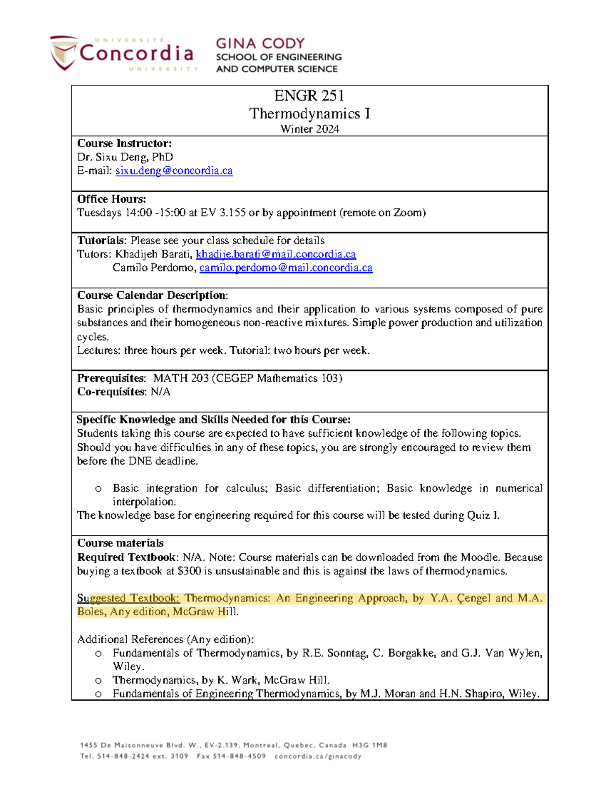 Course Outline ENGR 251-V Thermodynamics I copy - ENGR 251 ...