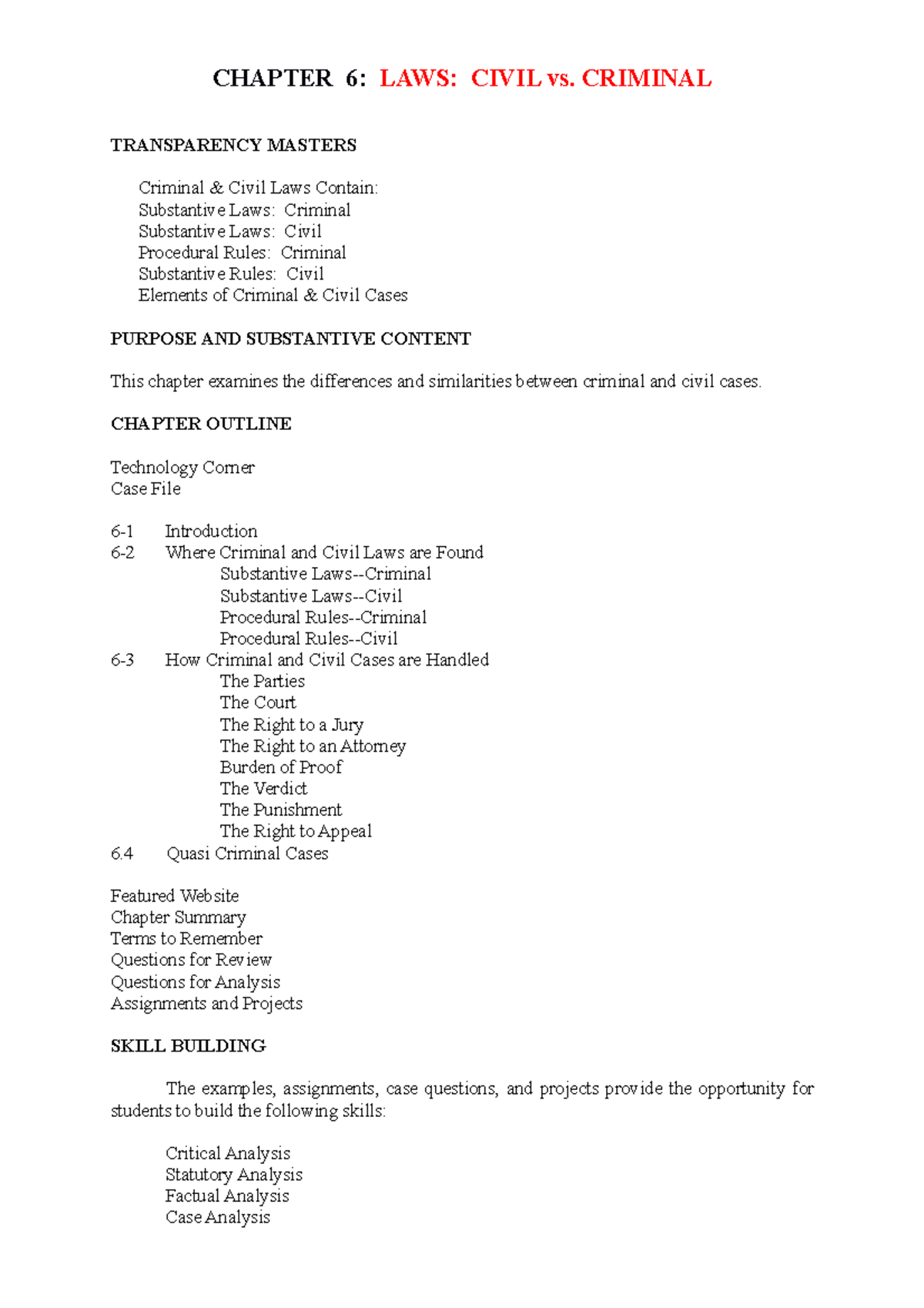 Ch06 Laws Civil vs. Criminal - CHAPTER 6: LAWS: CIVIL vs. CRIMINAL ...