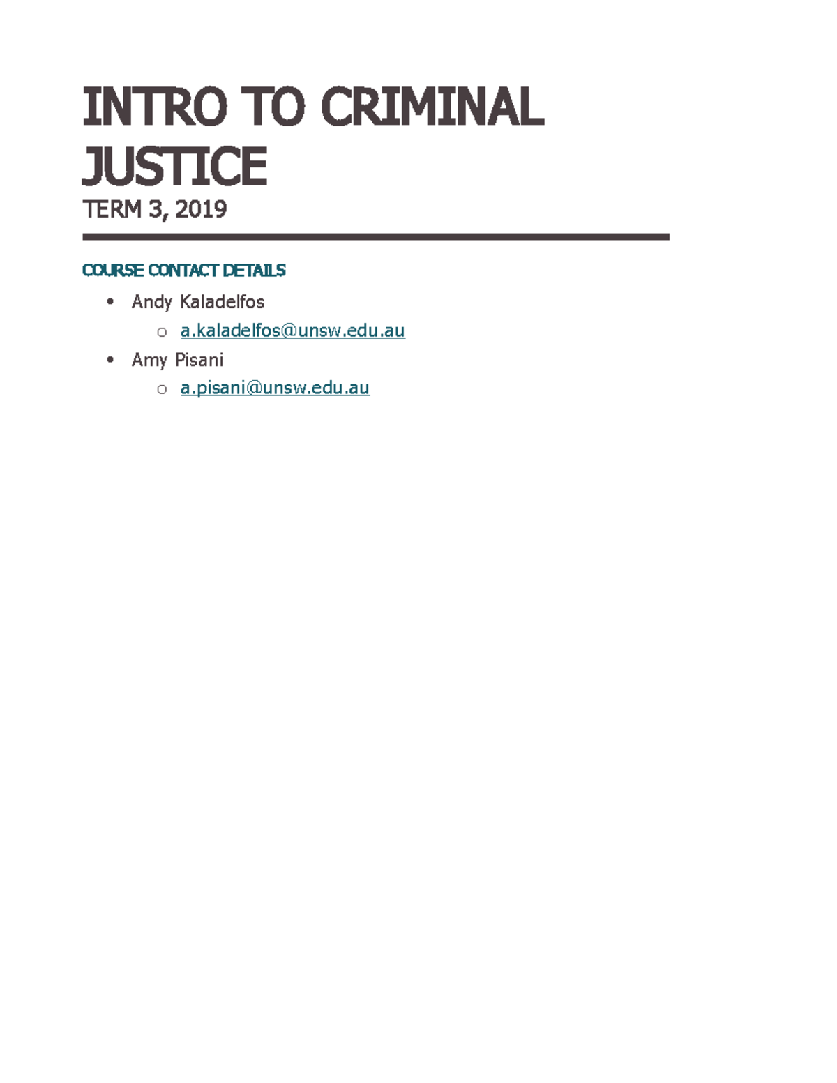 Intro to Criminal Justice Lecture Notes - CRIM1011 - UNSW Sydney - Studocu